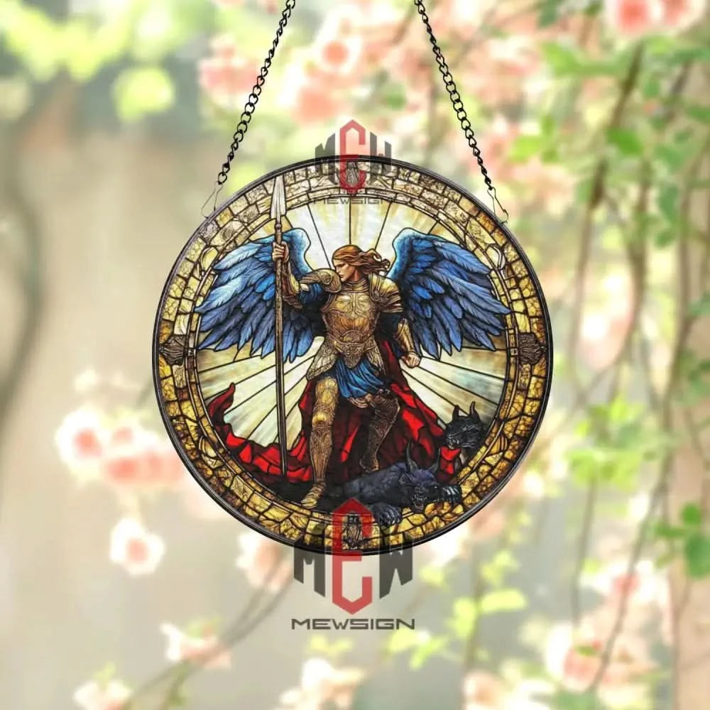 Stained Glass Archangel Michael Suncatcher – Warrior Angel Defeating E ...